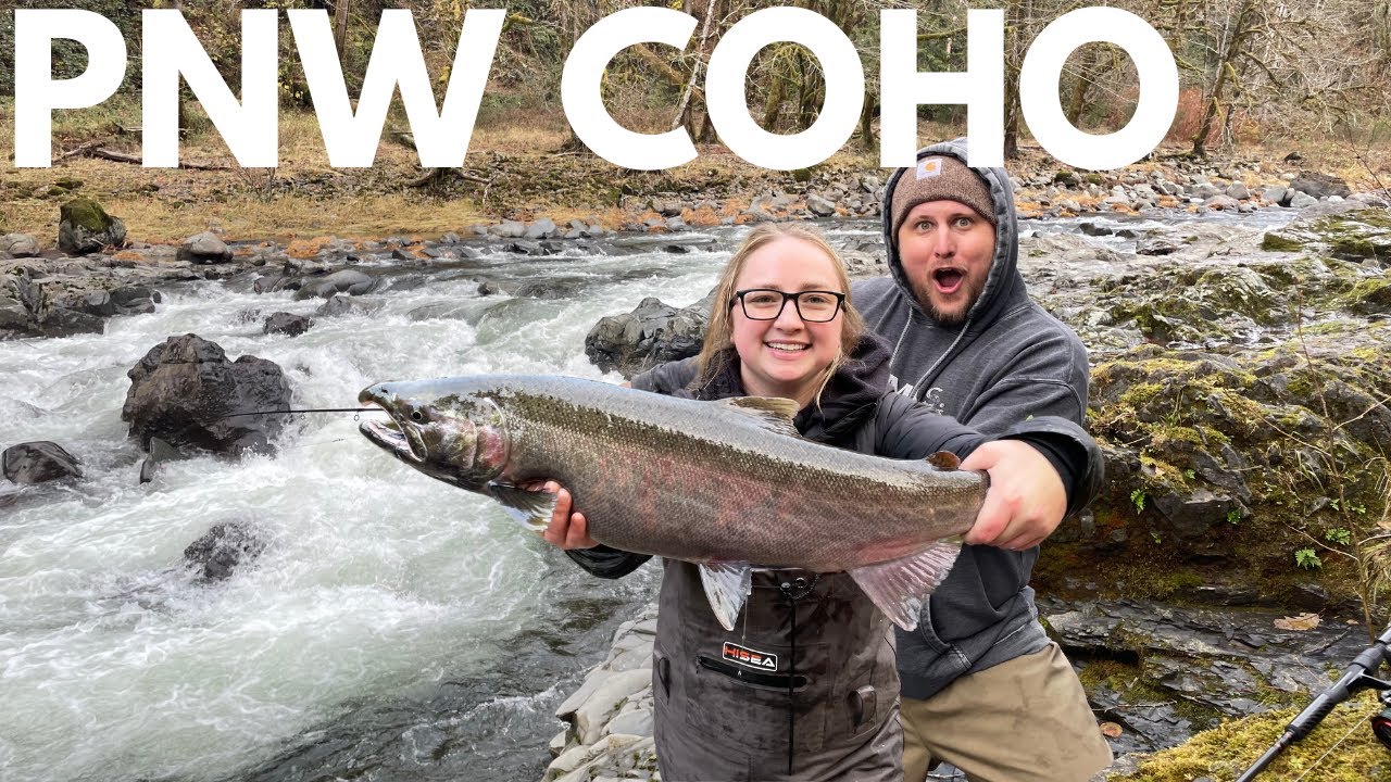 PNW COHO / Oregon COHO / Catching Fish on a cliff side / Catching her ...