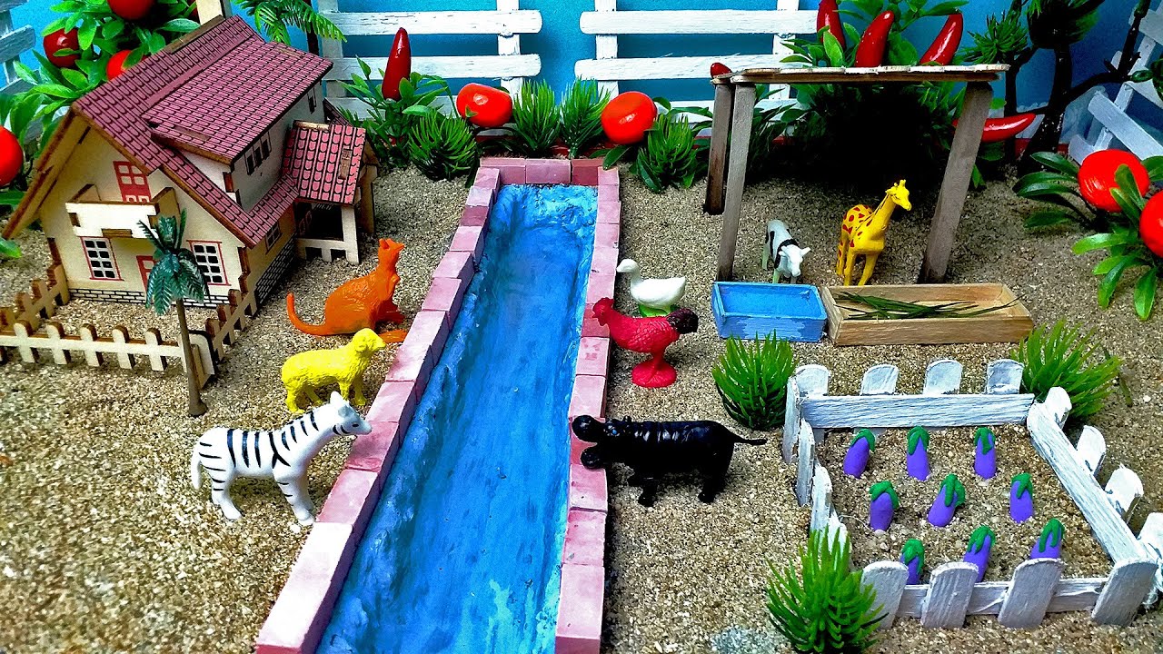 How To Make Miniature Farm Diorama Building With House For Cow - YouTube