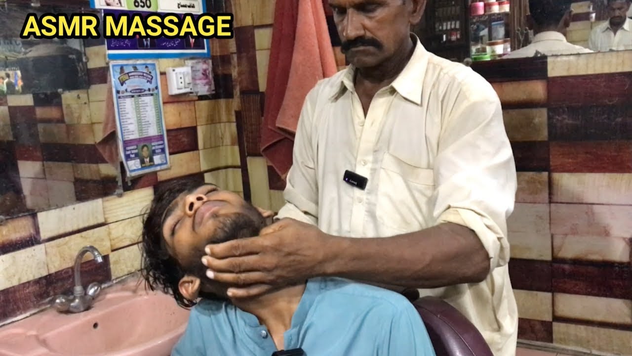 ASMR : COSMIC MASSAGE 💈 HEAD & BACK MASSAGE BY MULTANI CHACHA IN BARBER ...