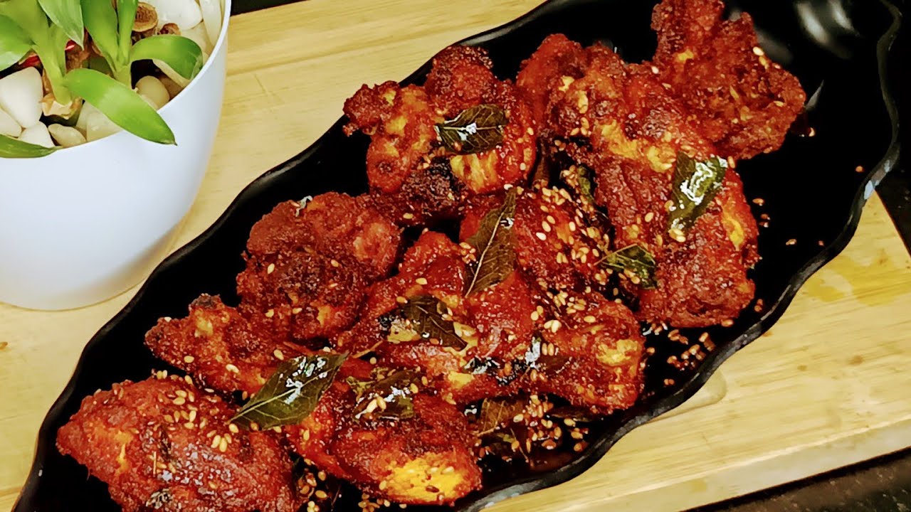 Fried chicken with sesame tadka/ chicken kabab/ crunchy chicken ...