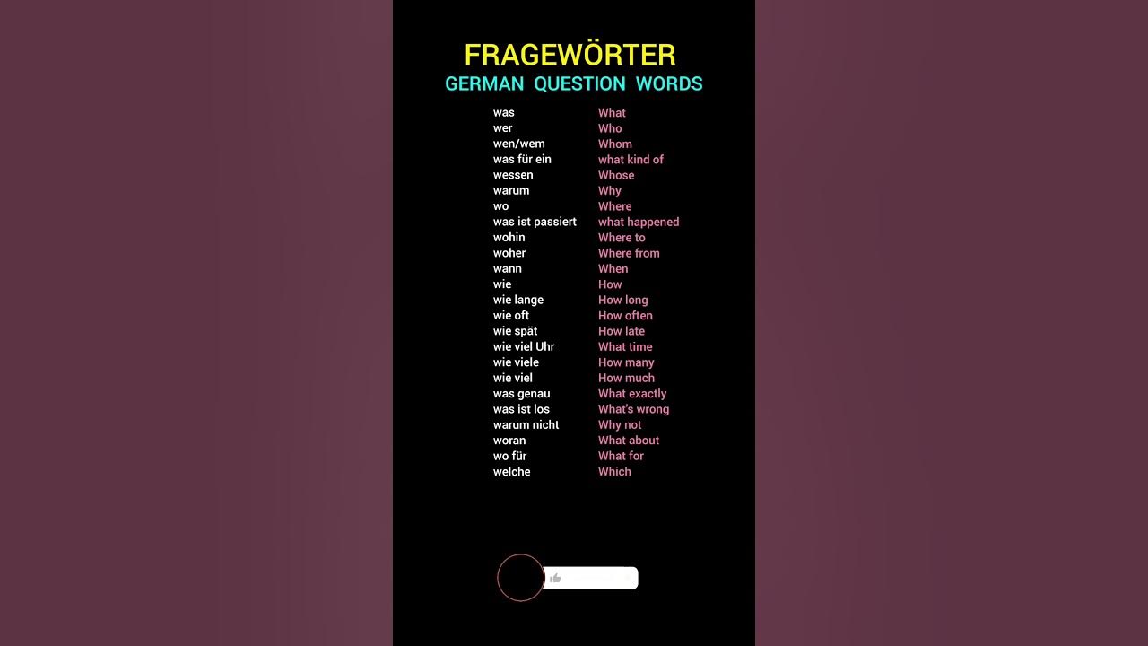 Learn German essential QUESTION WORDS in seconds! FRAGEWÖRTER #shorts # ...