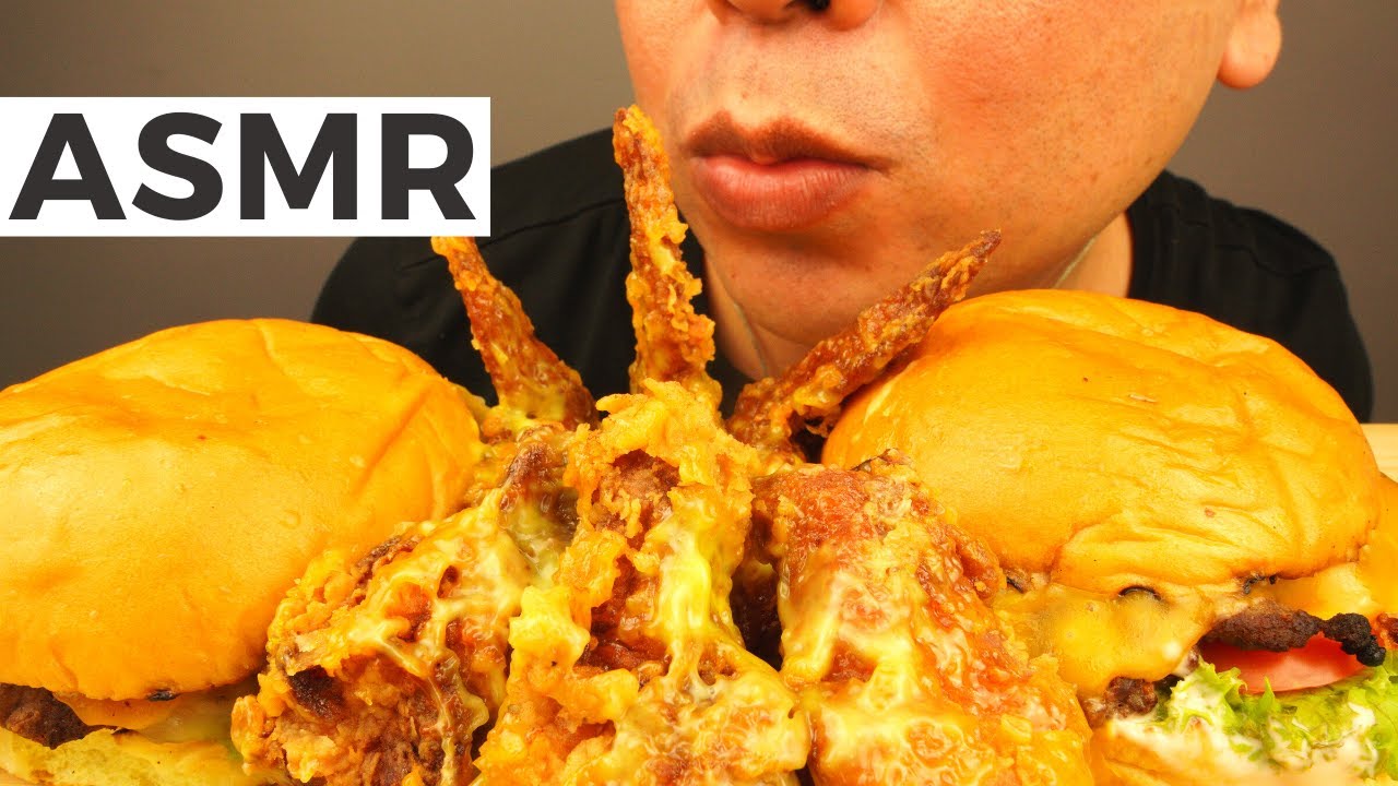 ASMR MUKBANG CHEESE BURGER HONEY MUSTARD FRIED CHICKEN (EATING SOUNDS ...