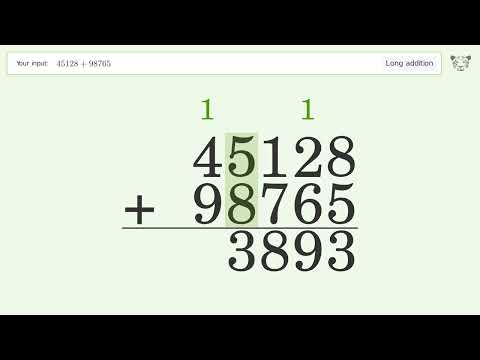 Long Addition Problem 45128+98765: Step-by-Step Video Solution | Tiger Algebra - YouTube