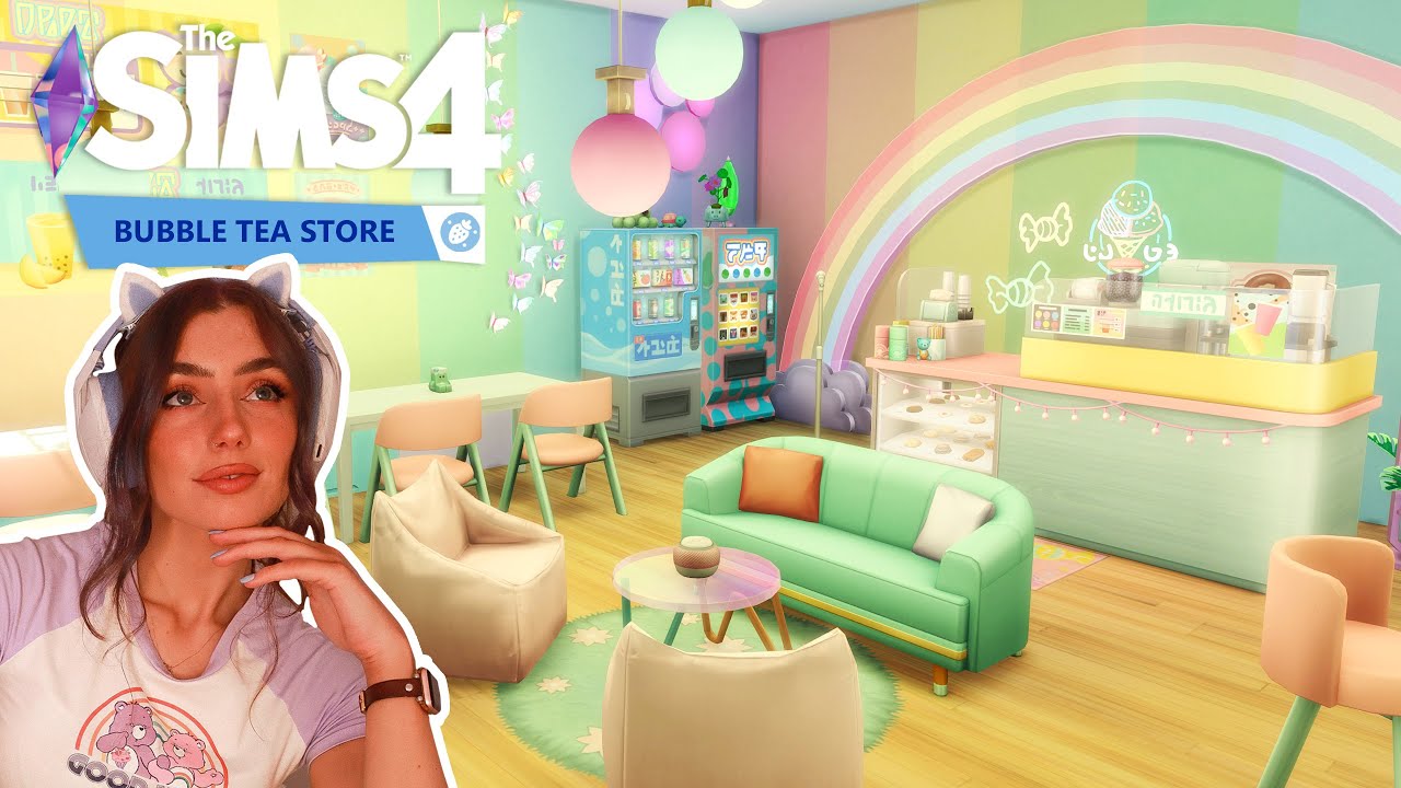 Colourful Bubble Tea Store │ High School Years │ Sims 4 │ No CC │ Speed ...