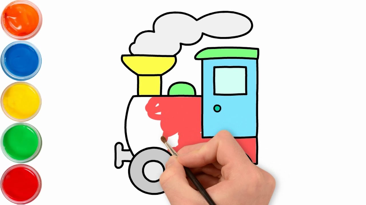 How to draw and color locomotive for kids easy and step by step? 😍🌹 ...