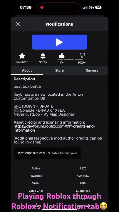 Roblox in Roblox’s notifications tab - YouTube