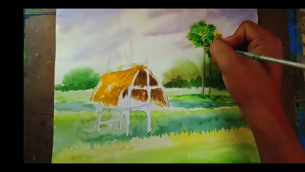 How to draw easy watercolor painting tutorial for beginners - YouTube