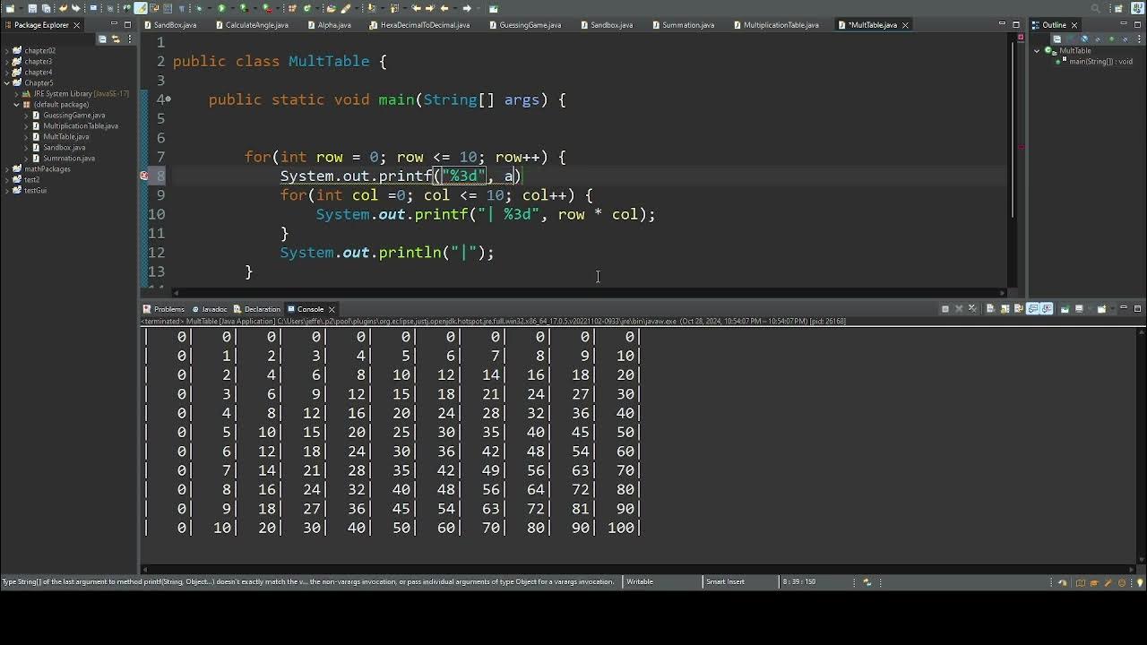 CIS 150 Nested Loops - Example Multiplication Table - YouTube
