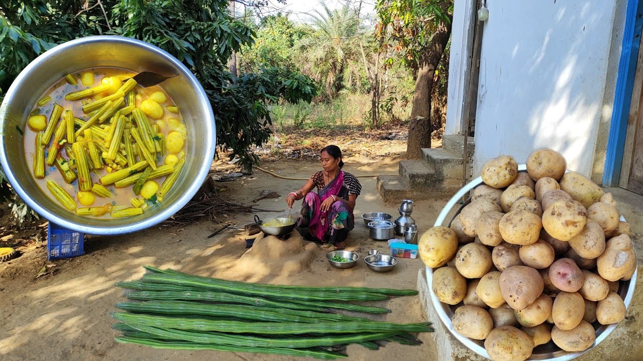Village Food - Aloo Shojne Data Diye Tarkari Ranna Recipe | Potato ...