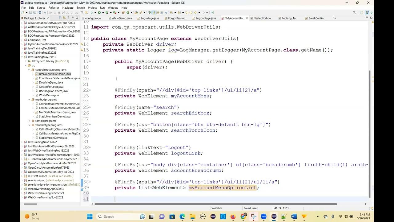 WebDriver HybridFramework MyAccountPage Design May 26 2023 - YouTube