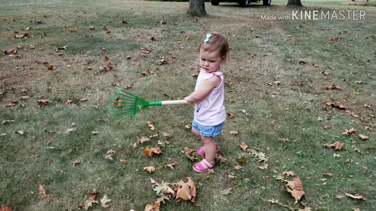 Lexi helping daddy rake the leaves - YouTube