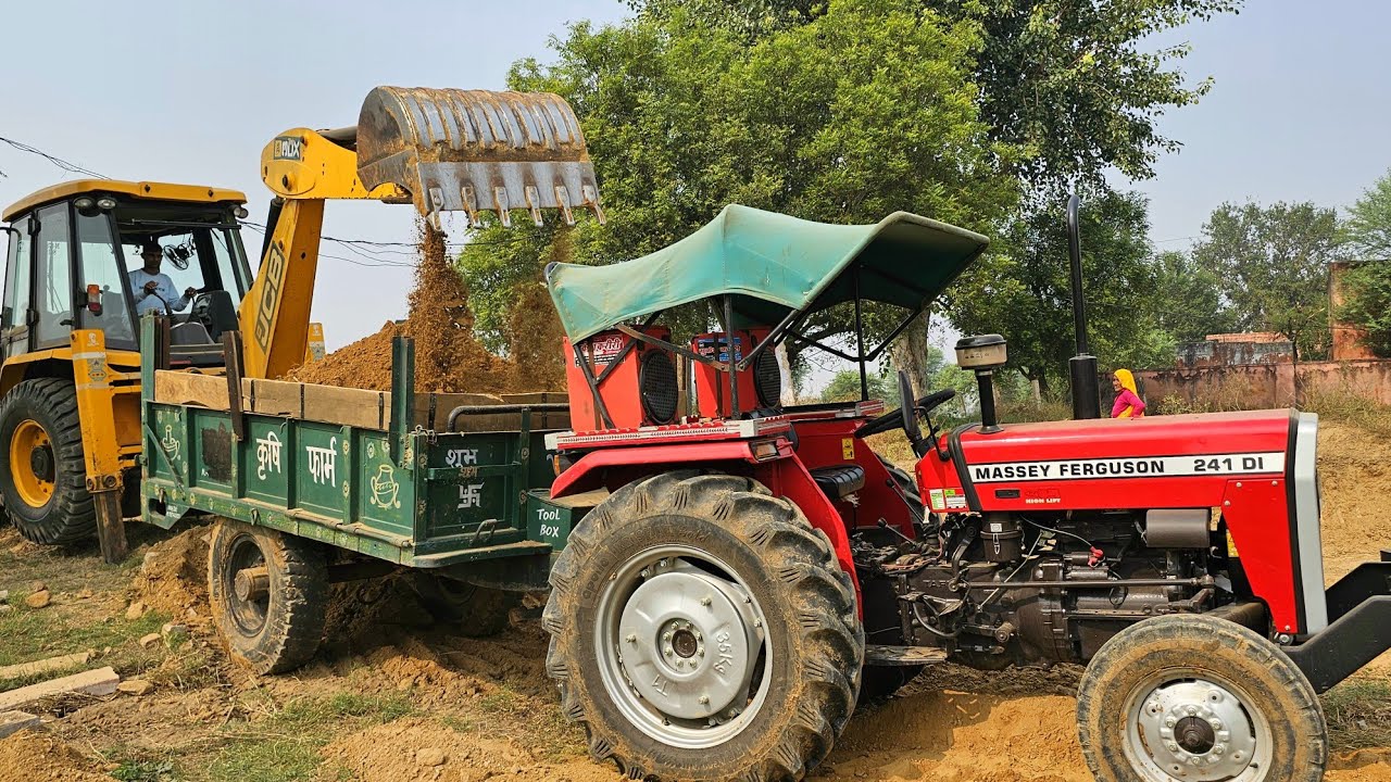 JCB 3dx Backhoe Machine Loading Mud in Massey 241 tractor trolley I Jcb ...
