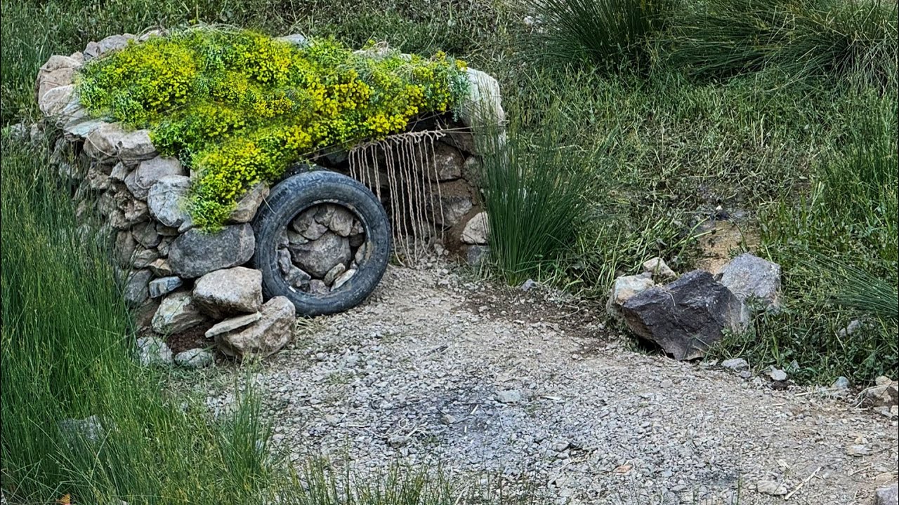 Building Stone Shelter from start to finish with Fireplace outside, Diy ...