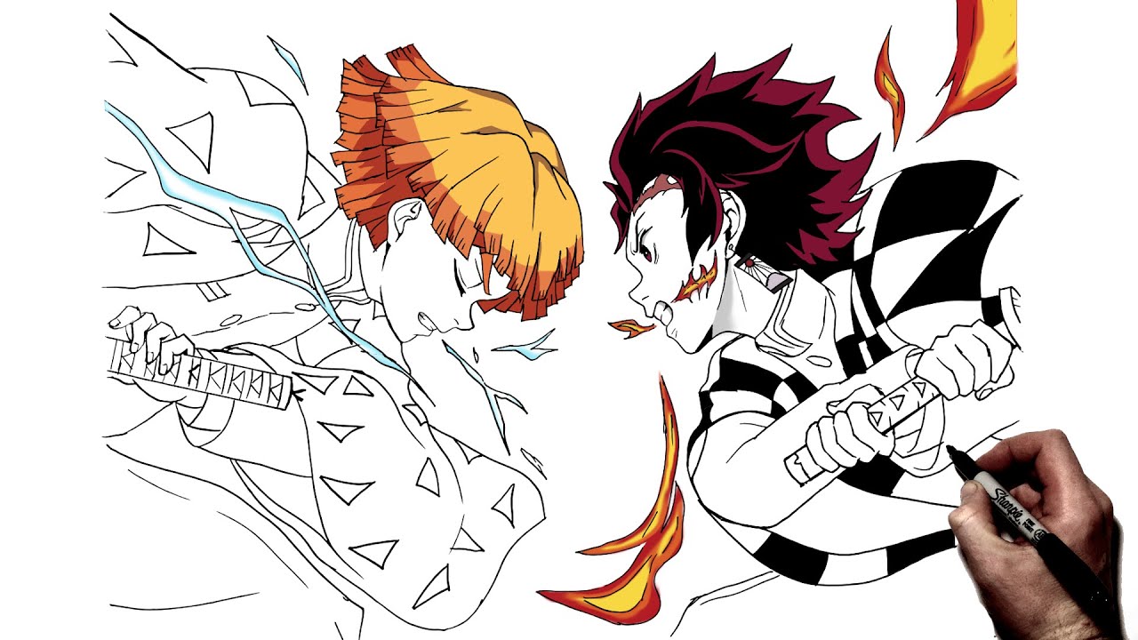 How To Draw Tanjiro Vs Zenitsu | Step By Step | Demon Slayer - YouTube