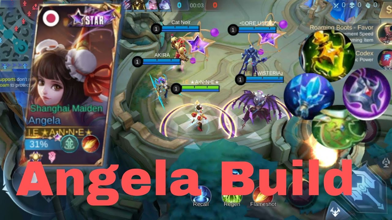 MLBB ANGELA : SUPPORT BUILD and EMBLEM : Rank Game Trio w/ WISTERIA ...