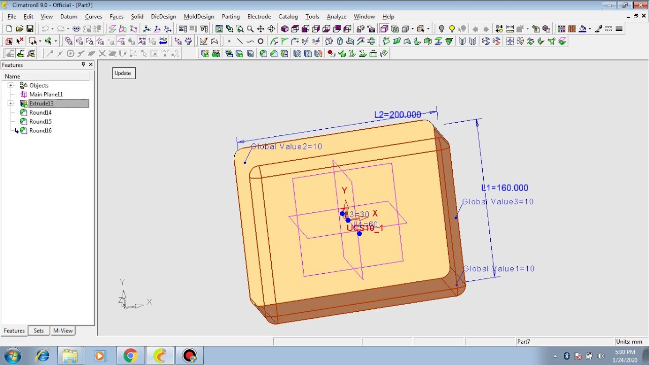 Cimatron 9, Tutorial Part 1 Rectangle , Extrude - YouTube