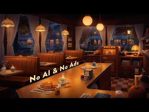 Cozy Fall Diner Ambience with Vintage Jazz, Soft Rain & Calm Cafe Sounds [No AI & No Mid-Roll Ads]