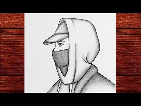 Kolay Maskeli Erkek Çizimi Resmi - Şapkalı Erkek Çizimleri - Çizim Mektebi Erkek Çizimi Kolay Yapmak