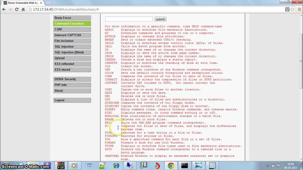exploiting command execution vulnerability of DVWA - YouTube
