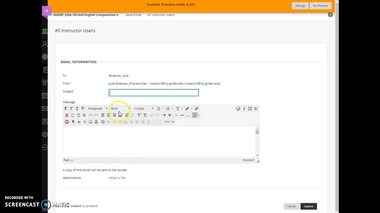 Emailing your instructor through Blackboard - YouTube