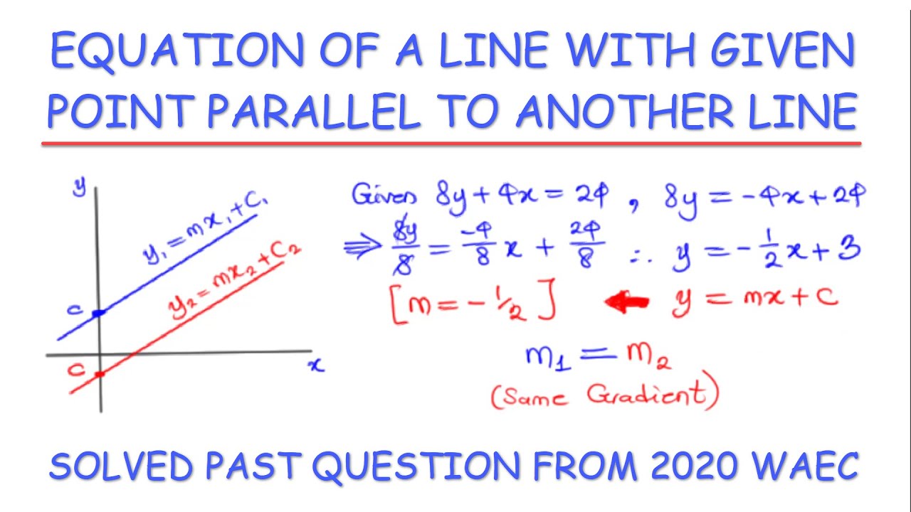 EQUATION OF LINE WITH GIVEN POINT AND SHARED GRADIENT - WASSCE 2020 ...