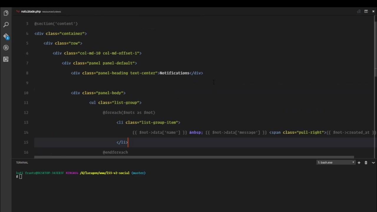 Social network in Laravel 5.3 and Vuejs 2.0 #34 Displaying notifications from database - YouTube