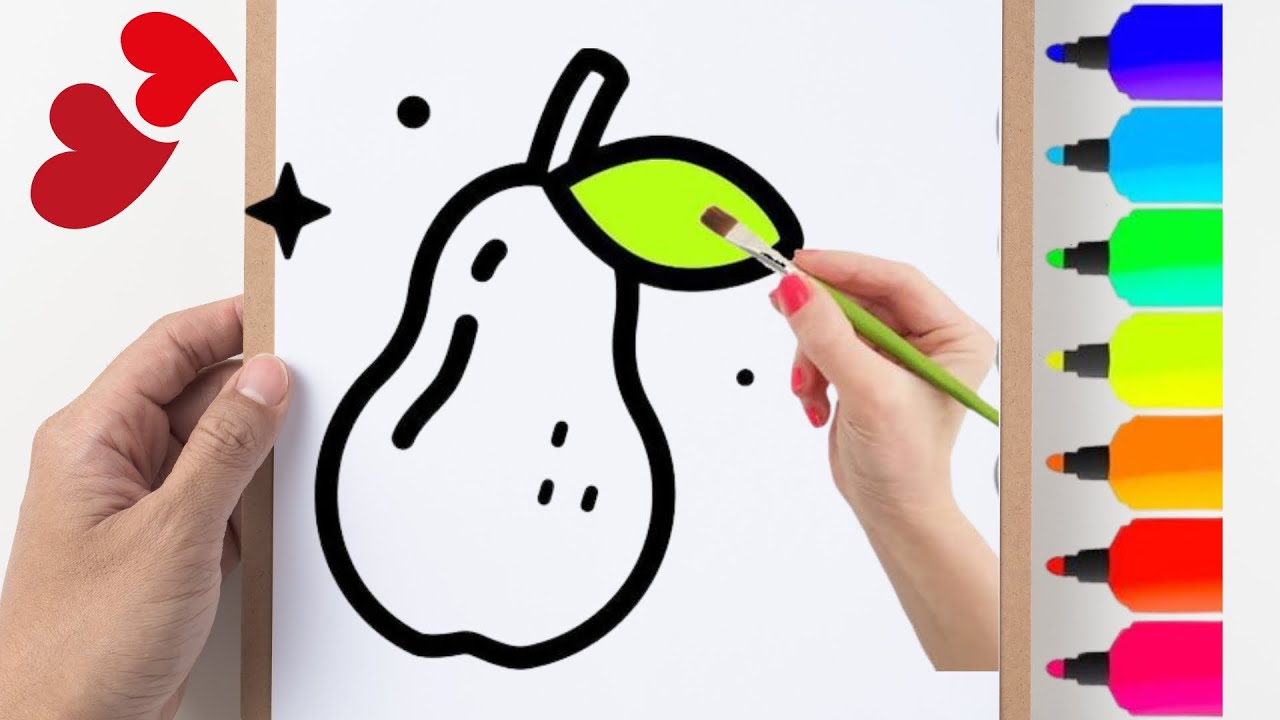 How to Draw Cute Pear 🍐 | Easy Step by Step | Kids Drawing and Coloring ...