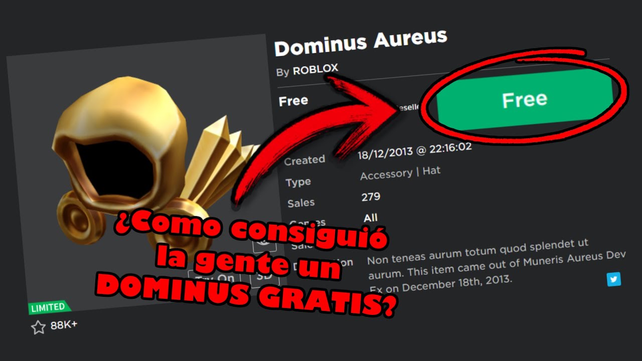 ¿Como consiguió la gente el DOMINUS AUREUS GRATIS en roblox? - YouTube