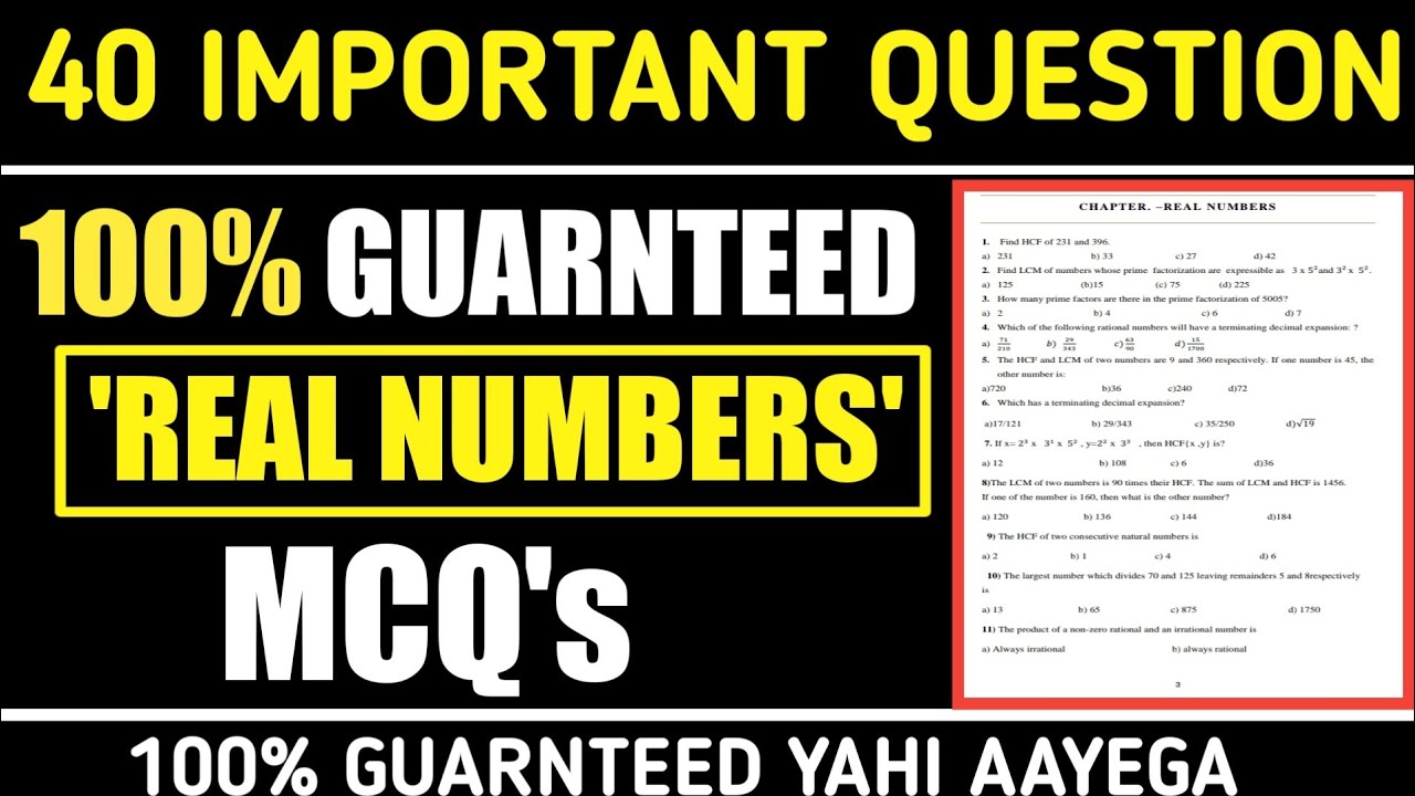 Real Numbers Most Important Mcq | Class 10 Math Chapter 1 Important ...