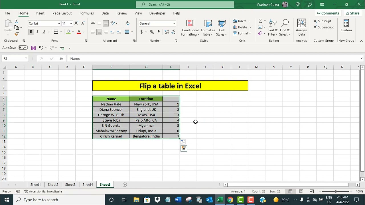 Flip A Table In Excel YouTube Flip A Table In Excel YouTube