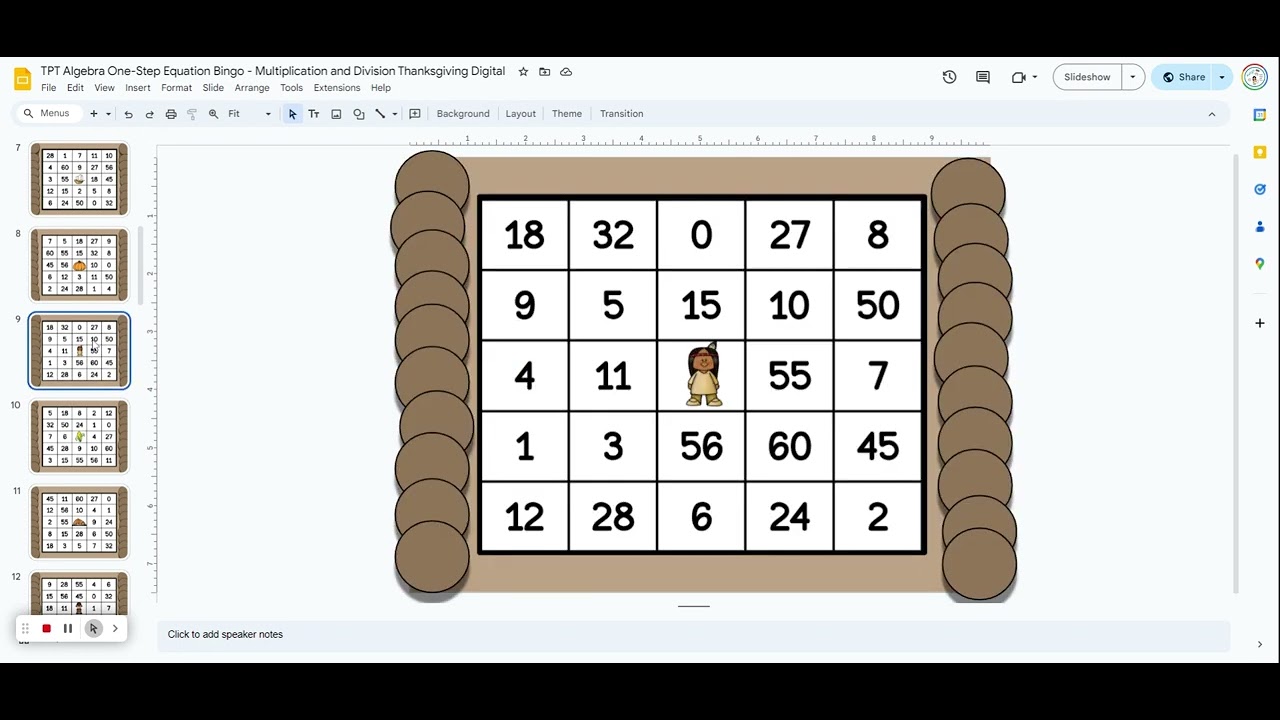 One-Step Equation Bingo - Multiplication and Division - Thanksgiving ...