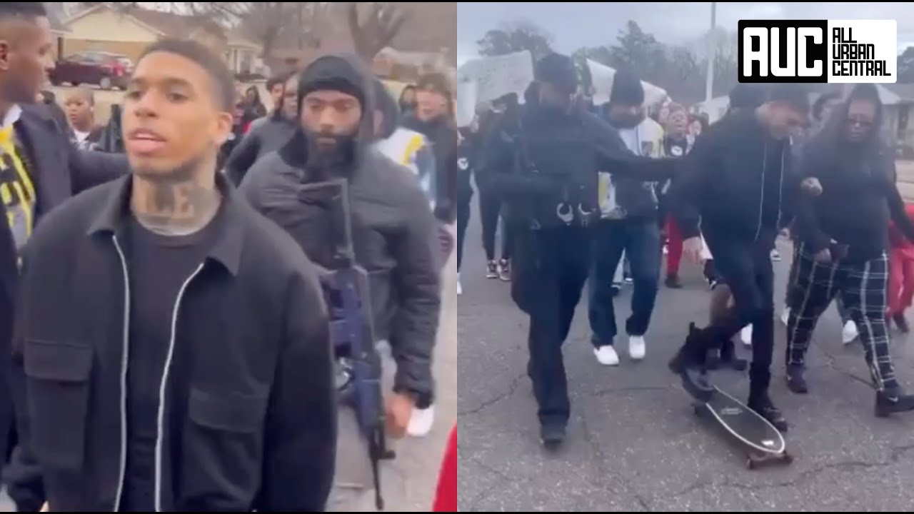 NLE Choppa Bodyguard On Red Alert 🔫 Head On Swivel At Rally - YouTube