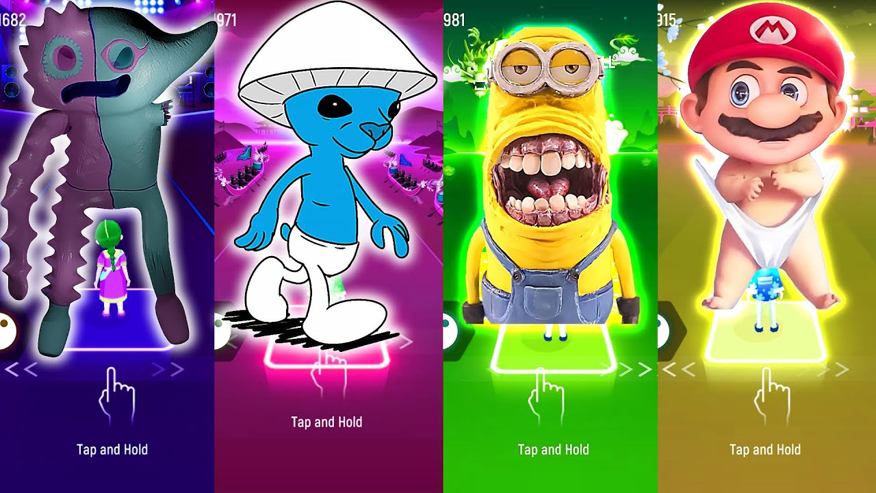 Jester vs Smurf Cat vs Evil Minions vs Baby Mario - Tiles Hop EDM Rush ...