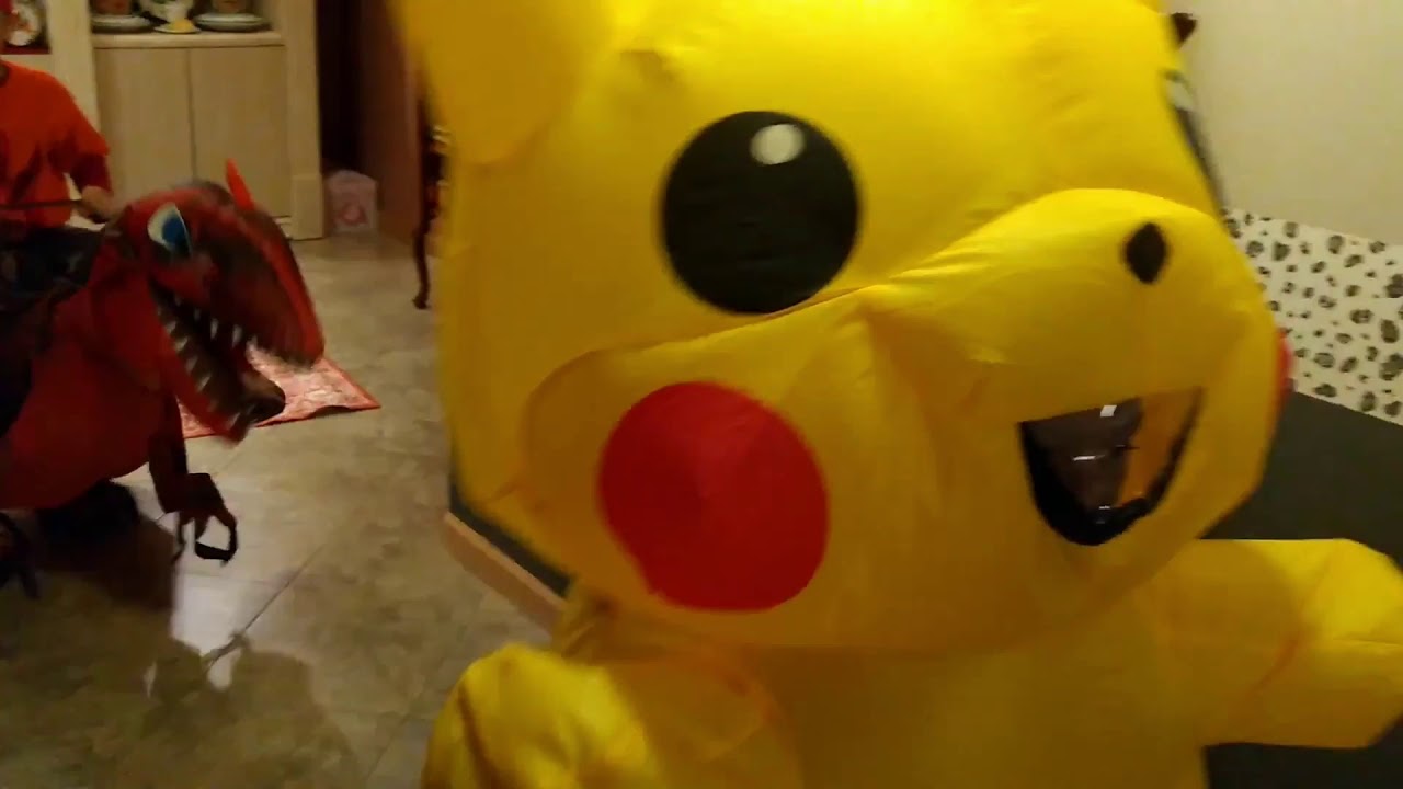 Pikachu and Charmeleon Inflatable Costume DANCE and FIGHT FAIL! - YouTube