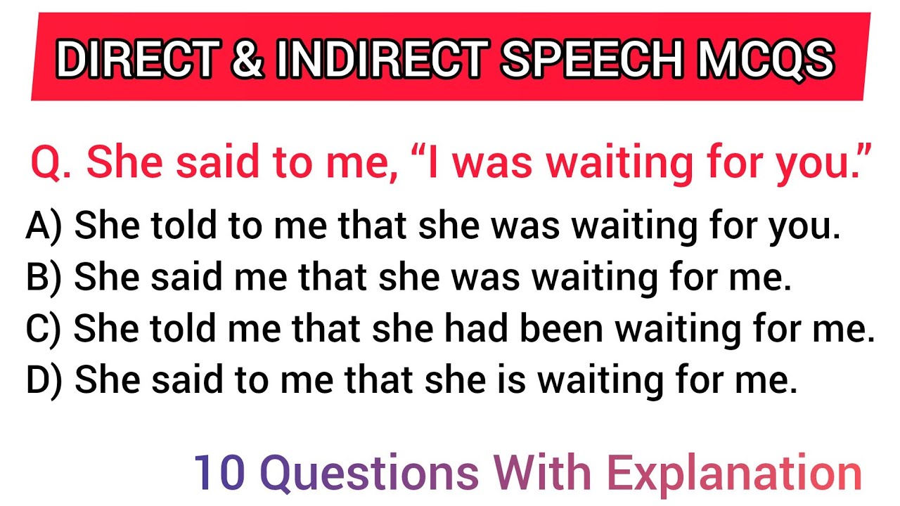 Direct & Indirect Speech MCQs | Reported Speech Quiz with Answers - YouTube