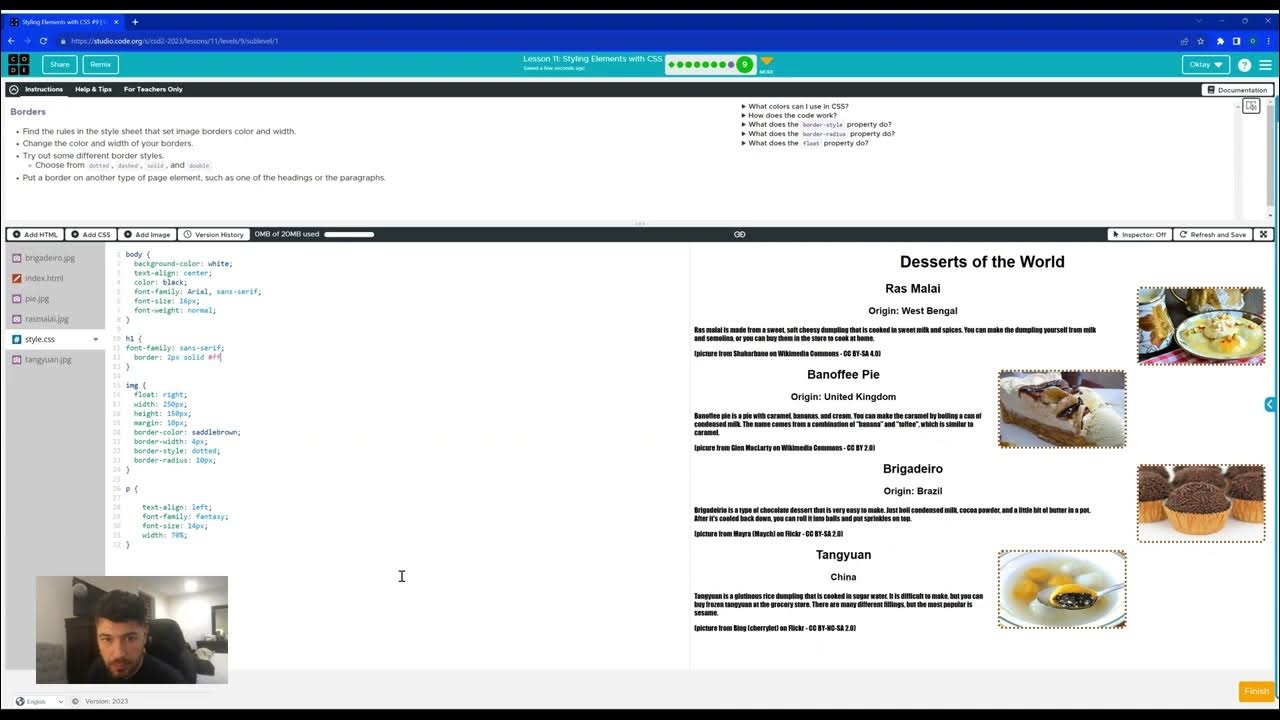 Unit 2: Lesson 11 -Activity 9 -Styling Elements with CSS I Web Development ('23-'24) - Code.org ...