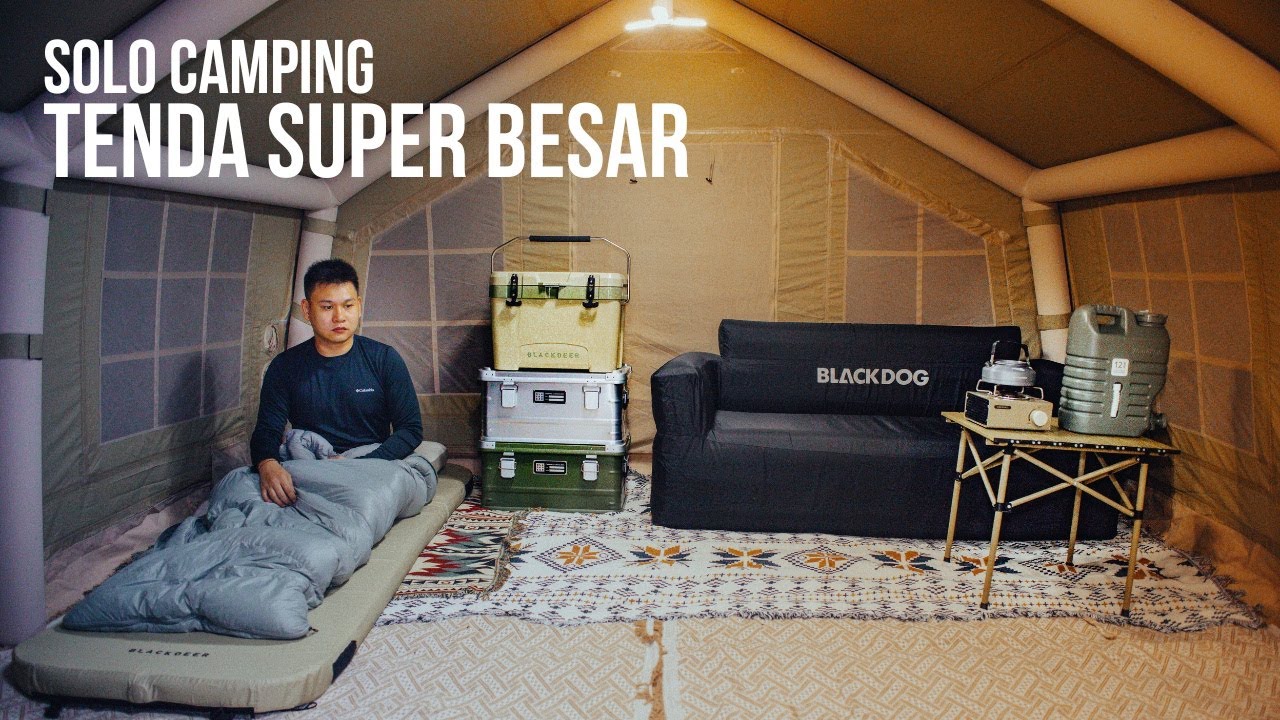 CAMPING MODERN DENGAN TENDA ANGIN DI HUTAN! solo camping - YouTube