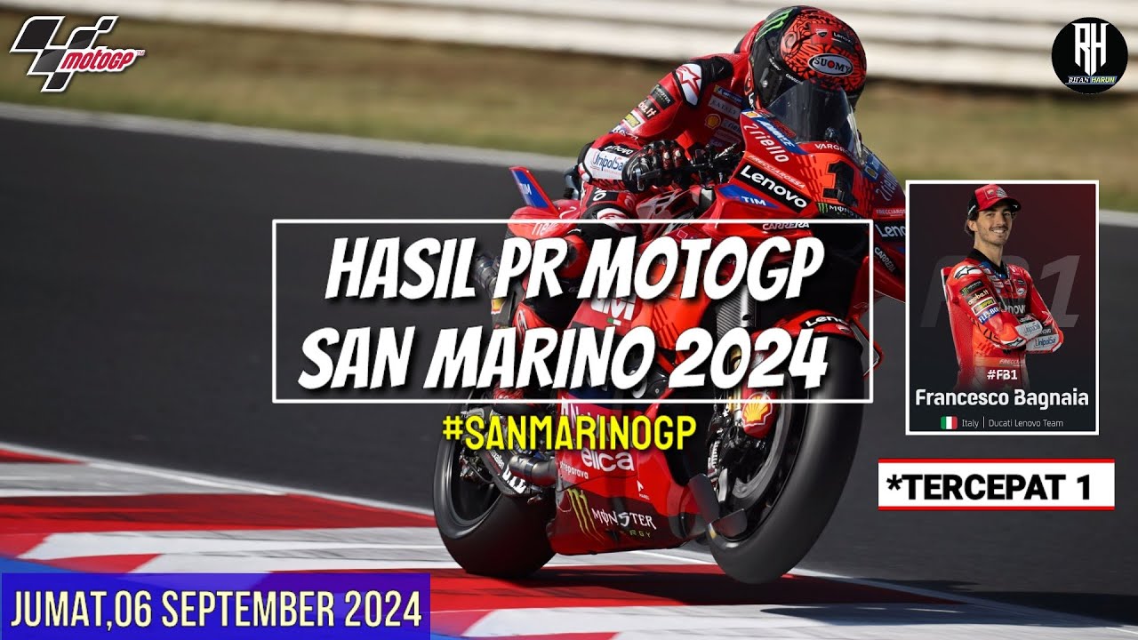 Hasil Motogp Hari ini~Hasil Latihan Bebas Gp San Marino 2024~PR Gp San Marino 2024~Jadwal Motogp ...