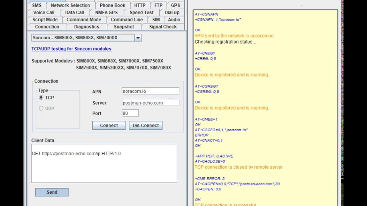 SIM7080/SIM7070 TCP Testing with AT Command Tester - YouTube