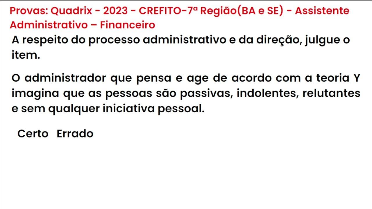 70- Prova de concurso pubico : Quadrix - 2023 - CREFITO-7ª Região(BA e SE) Assistente ...