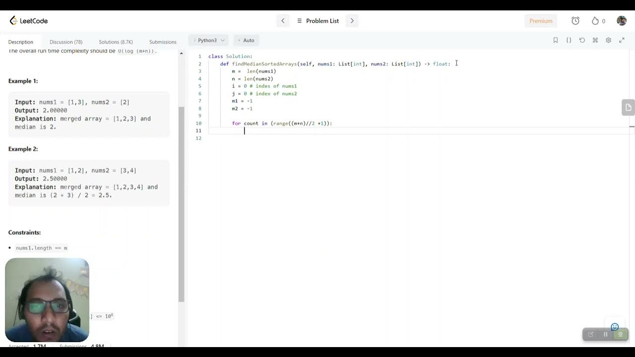 Median Of Two Sorted Arrays Python Leetcode Youtube