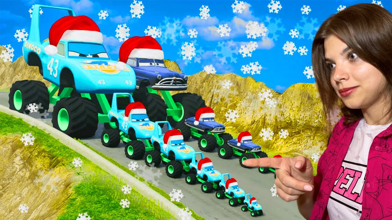 Big & Small Dinoco Monster Truck vs Doc Hudson Monster Truck vs DOWN OF ...