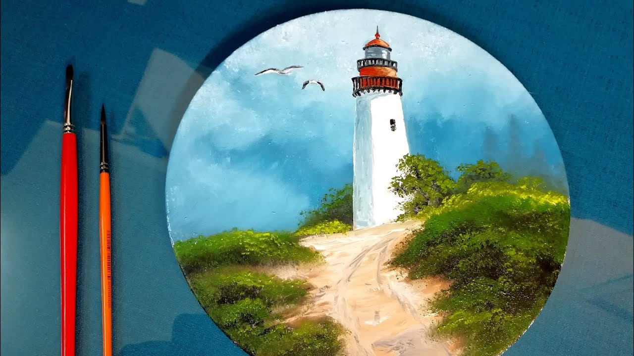 Painting Lighthouse | Lighthouse Landscape Painting | Landscape ...