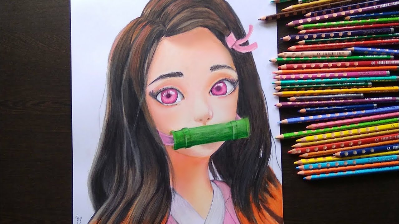 Realistic Drawing -Nezuko kamado (Demon slayer/kimetsu no yaiba) - YouTube