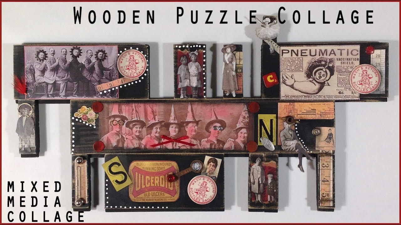 Art Collage on Scrap Wood Paneling with Vintage Ephemera and Hardware ...