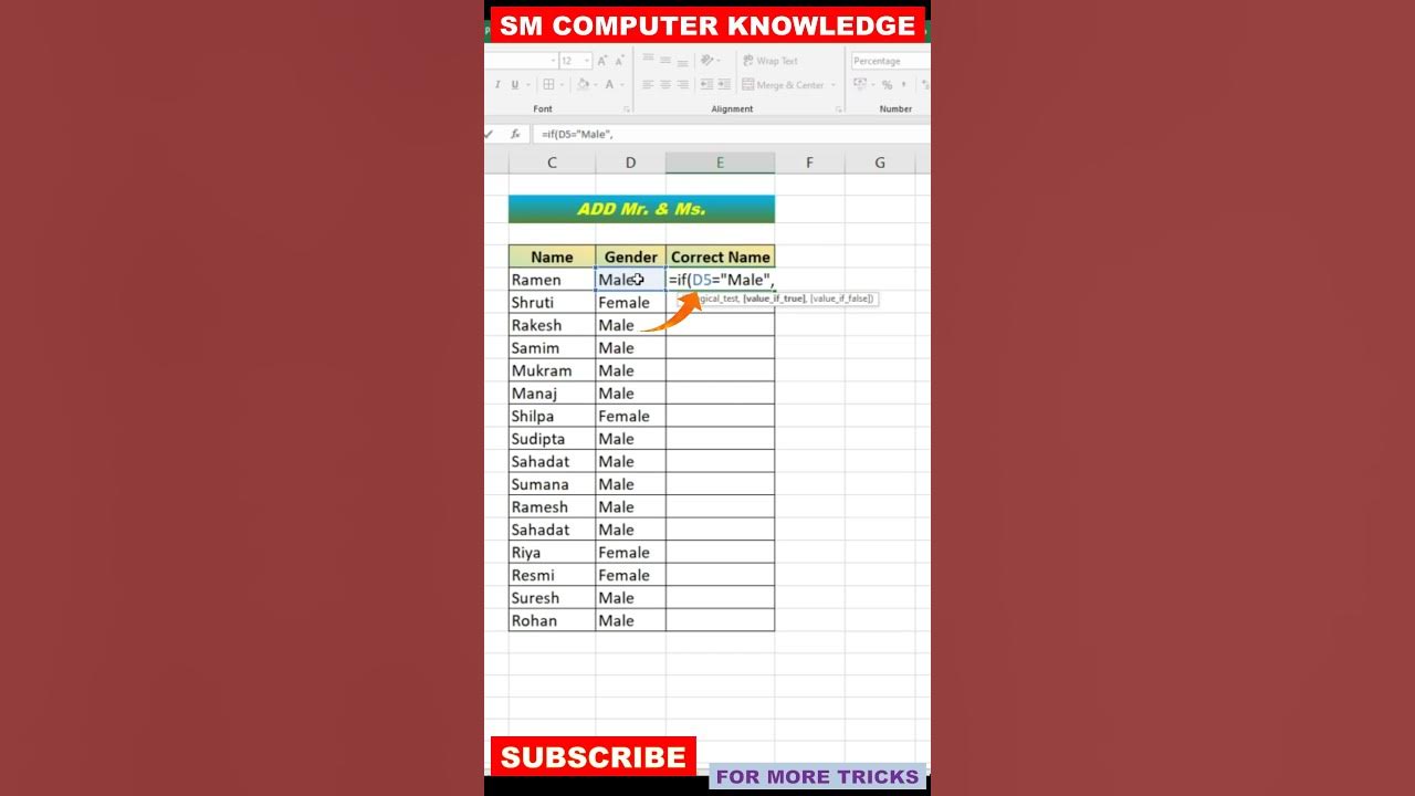 Add Mr. & Mrs. before name|| Excel Short Tricks Computer Knowledge #excel - YouTube