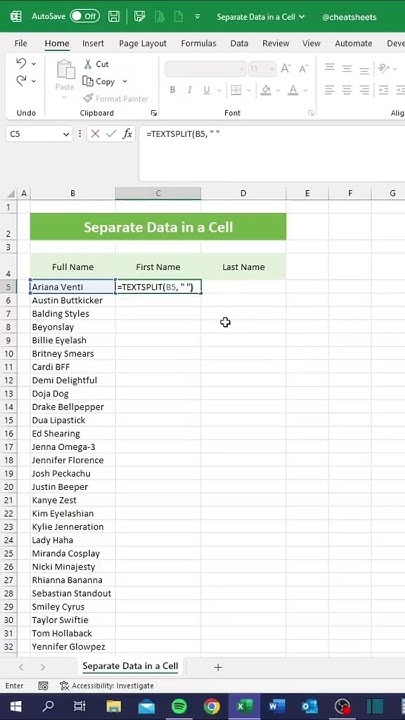 separate data in excel sheet short - YouTube