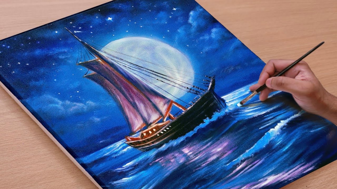 Easy Way to Paint a Beautiful Night Scenery / Acrylic Painting for ...