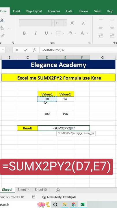 How to use SUMX2PY2 Formula in Excel😮 #excel #msexcel #eleganceacademy #shorts #ytshorts # ...