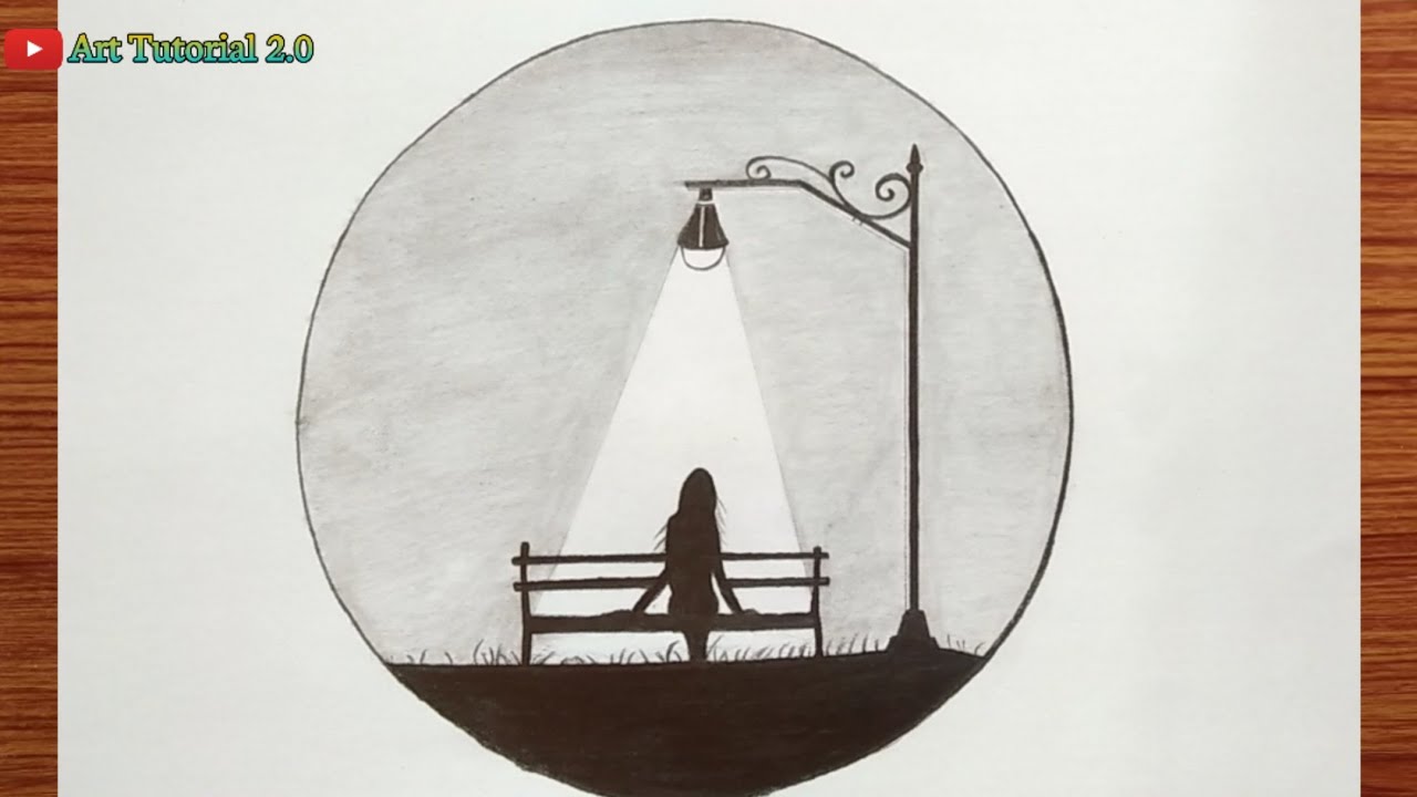 A girl is sitting alone under a street lamp || How to draw || night ...